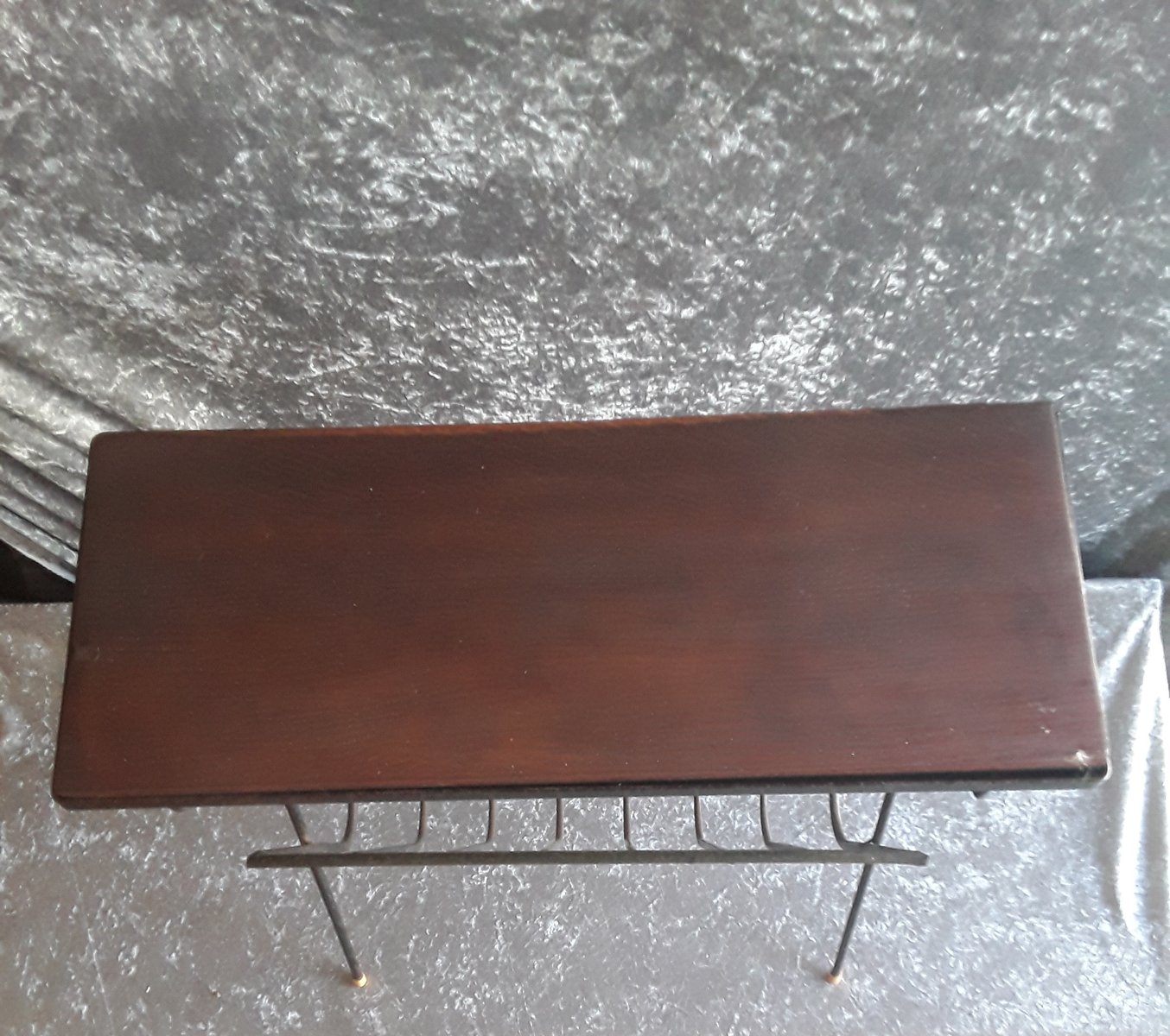 Vintage Side Tables with Integrated Newspaper Stand with Wrought-Iron ...