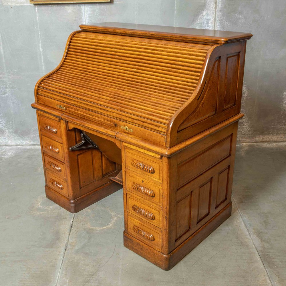 Edwardian Oak Typewriter Roll Top Desk, 1890s for sale at Pamono
