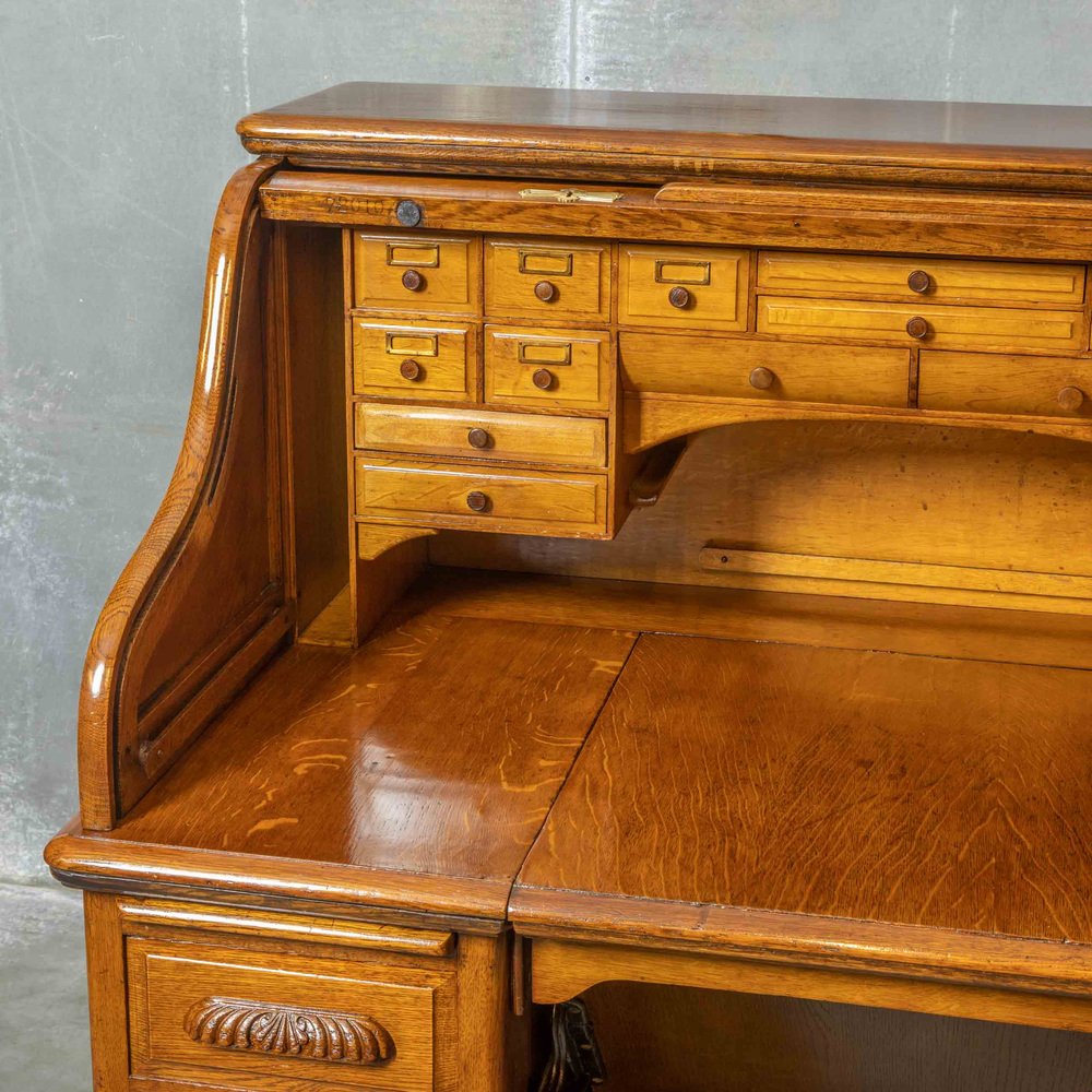 Edwardian Oak Typewriter Roll Top Desk, 1890s for sale at Pamono