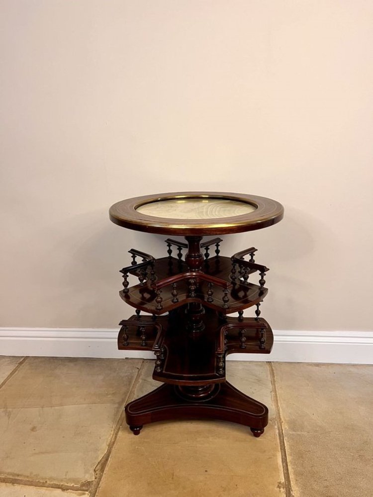 Antique Victorian Mahogany Brass Inlaid Marble Top Revolving Book Table ...
