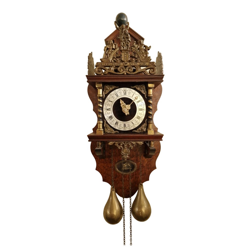 Mid-Century Dutch Wall Clock with Weights, 1950s for sale at Pamono