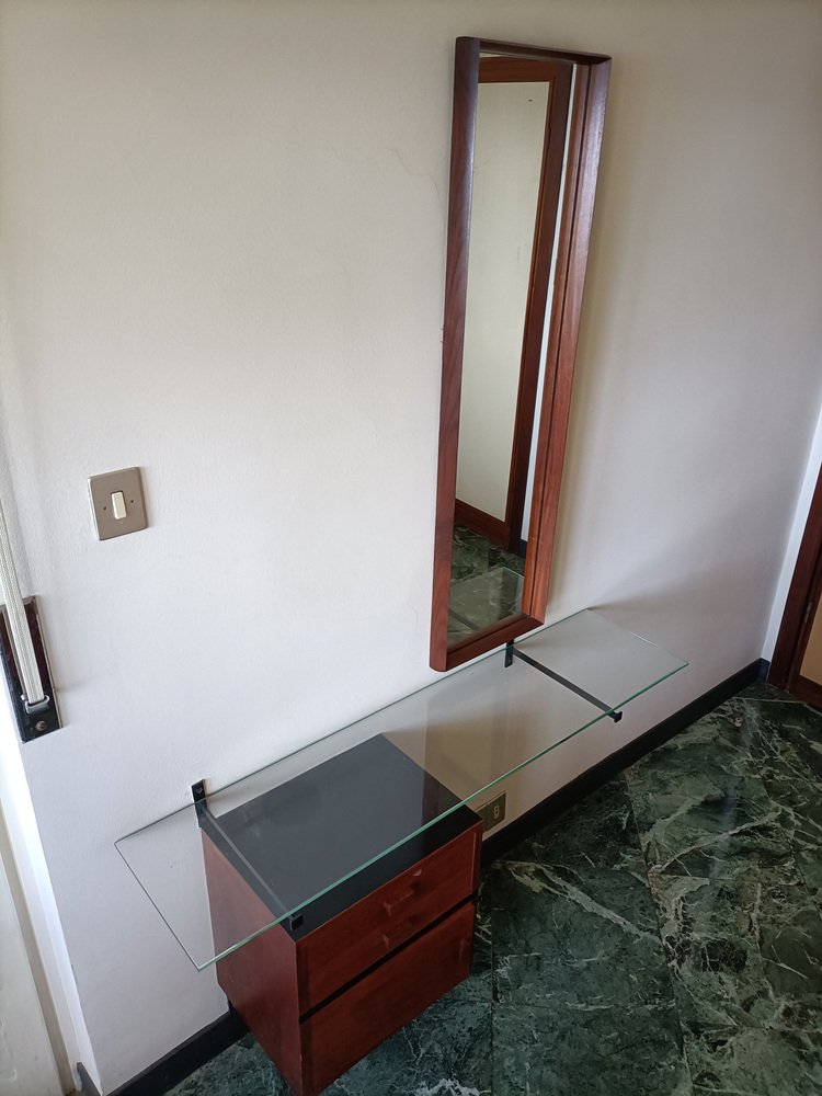 Console with Chamber Mirror in Iron and Teak Glass Top Teak, 1950s for ...