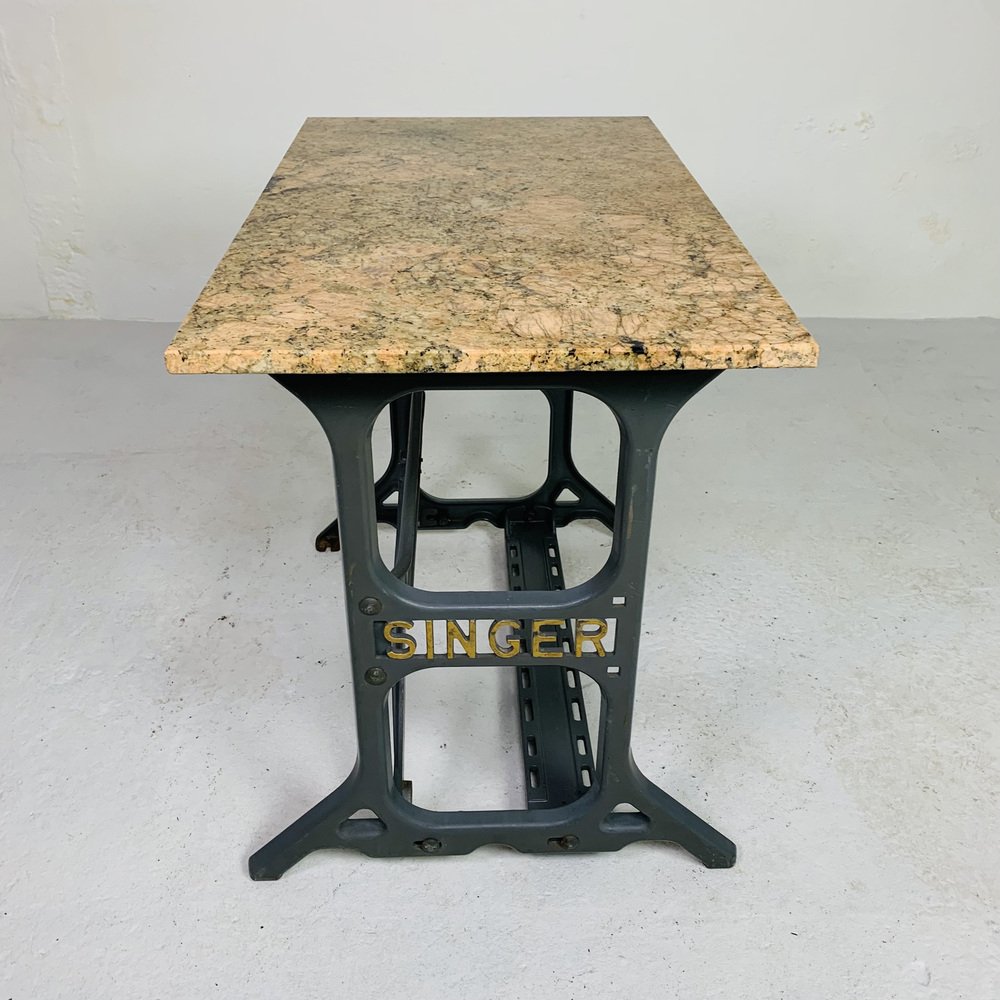 Garden Table with Marble Top on Singer Cast Iron Frame, 1950s for sale ...
