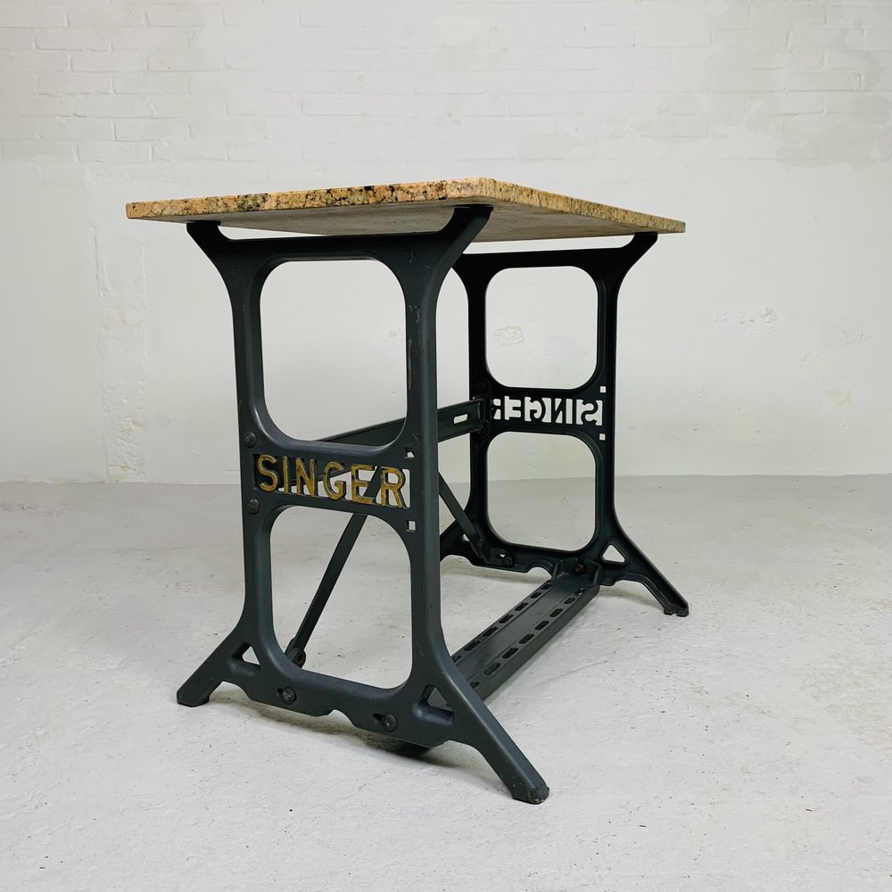 Garden Table with Marble Top on Singer Cast Iron Frame, 1950s for sale ...