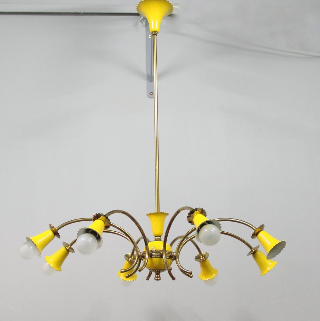Yellow Italian Chandelier, 1950s for sale at Pamono
