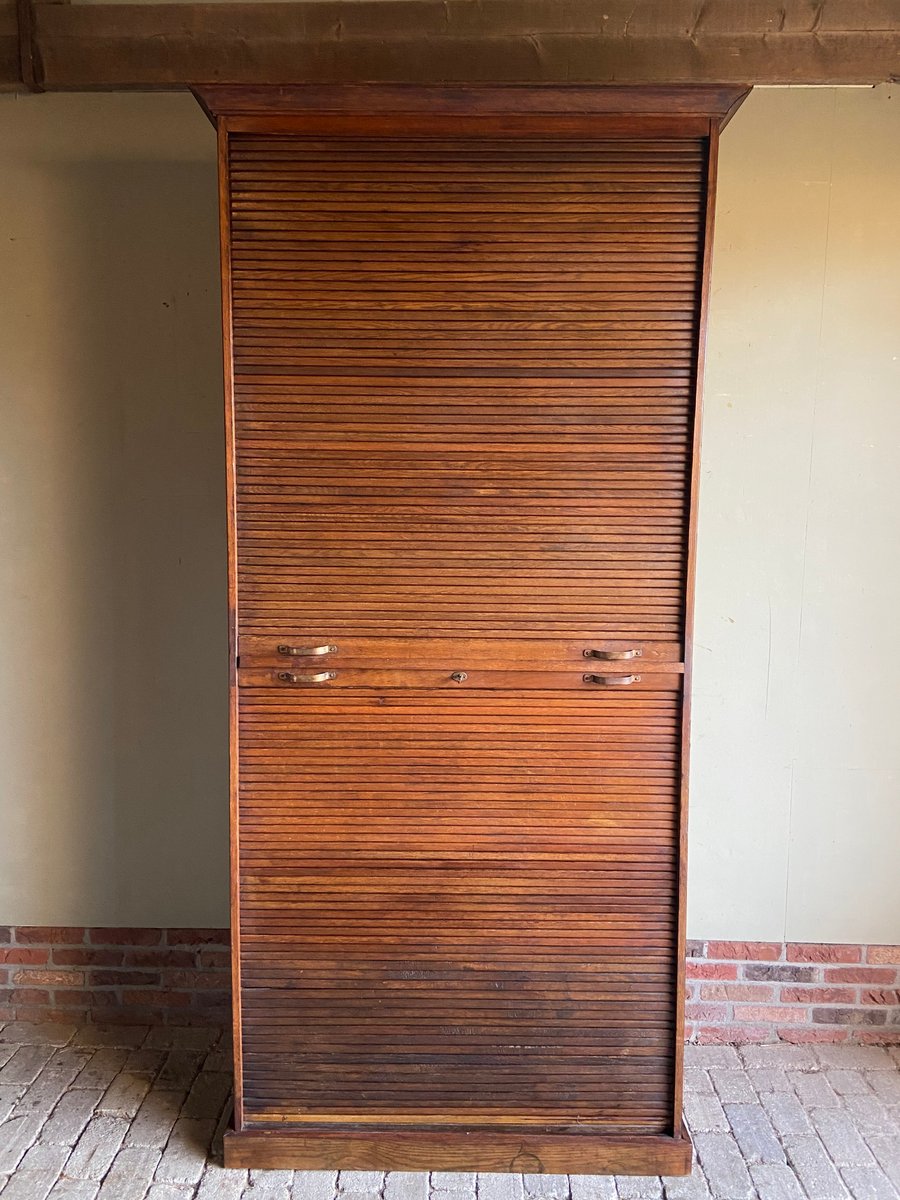 Large Antique Oak Roller Shell Cupboard for sale at Pamono