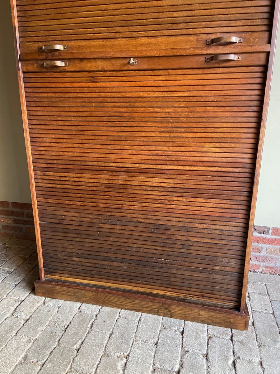 Large Antique Oak Roller Shell Cupboard for sale at Pamono
