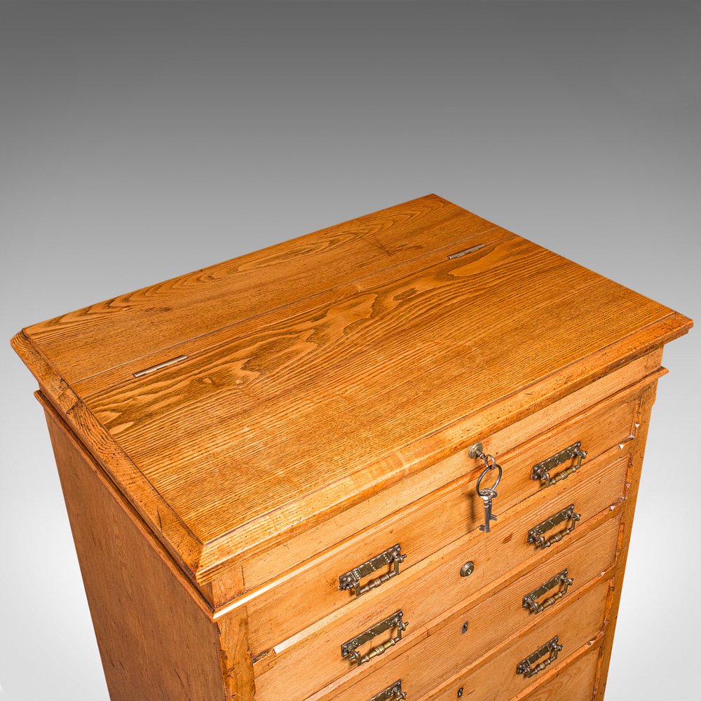 Antique English Victorian Oak Tallboy Bankers Chest of Drawers, 1890s ...