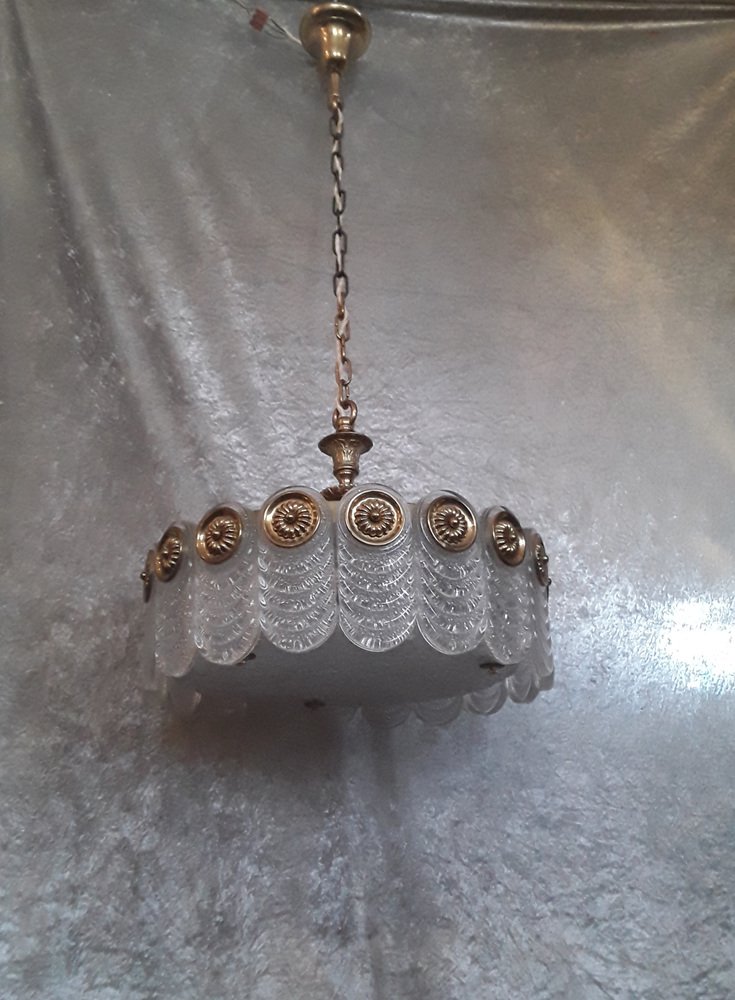 German Ceiling Light with Brass Frame and Glass Relief Panels from ...