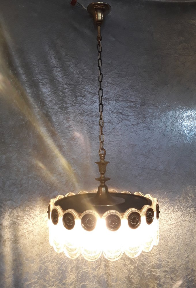 German Ceiling Light with Brass Frame and Glass Relief Panels from ...