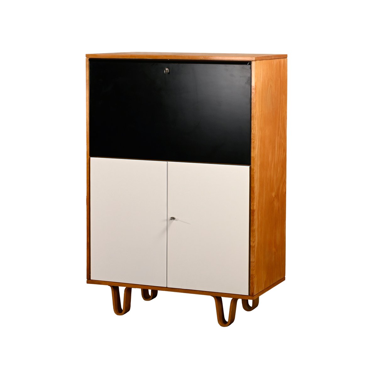 Cb07 Secretary in Birch Black / White Plywood by Cees Braakman for Pastoe, 1950s for sale at Pamono