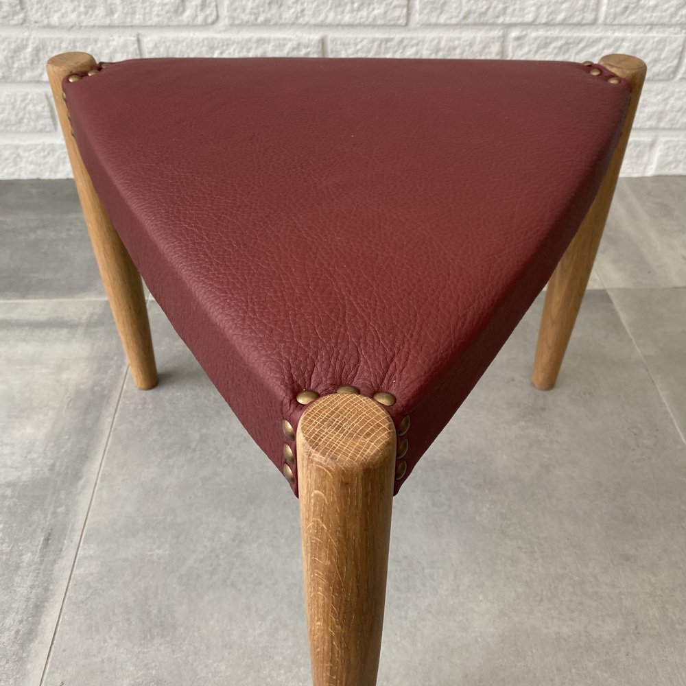 Mid-Century Scandinavian Triangular Stool in Oak and Leather, Sweden ...