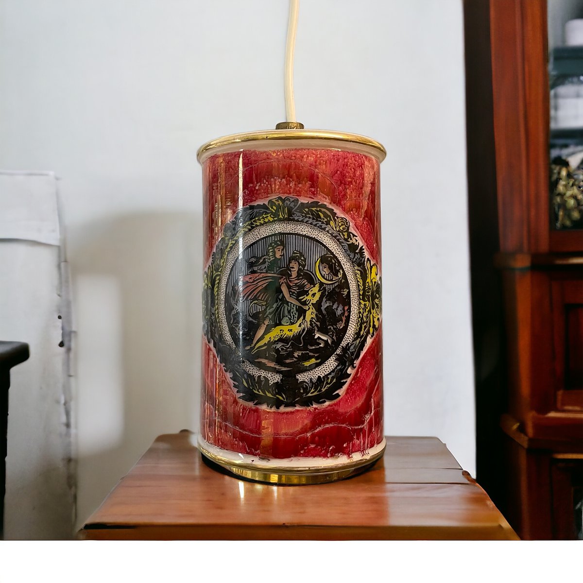 Hand Painted Glass Hanging Lamp with Runny Paint Effect for sale at Pamono