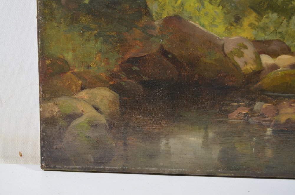 French Barbizon School Artist, Stream in the Woods, Oil on Canvas, 1892 ...