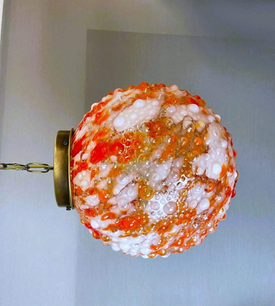 Large Portuguese Red Splatter Bubble Glass Hanging Lamp attributed to ...