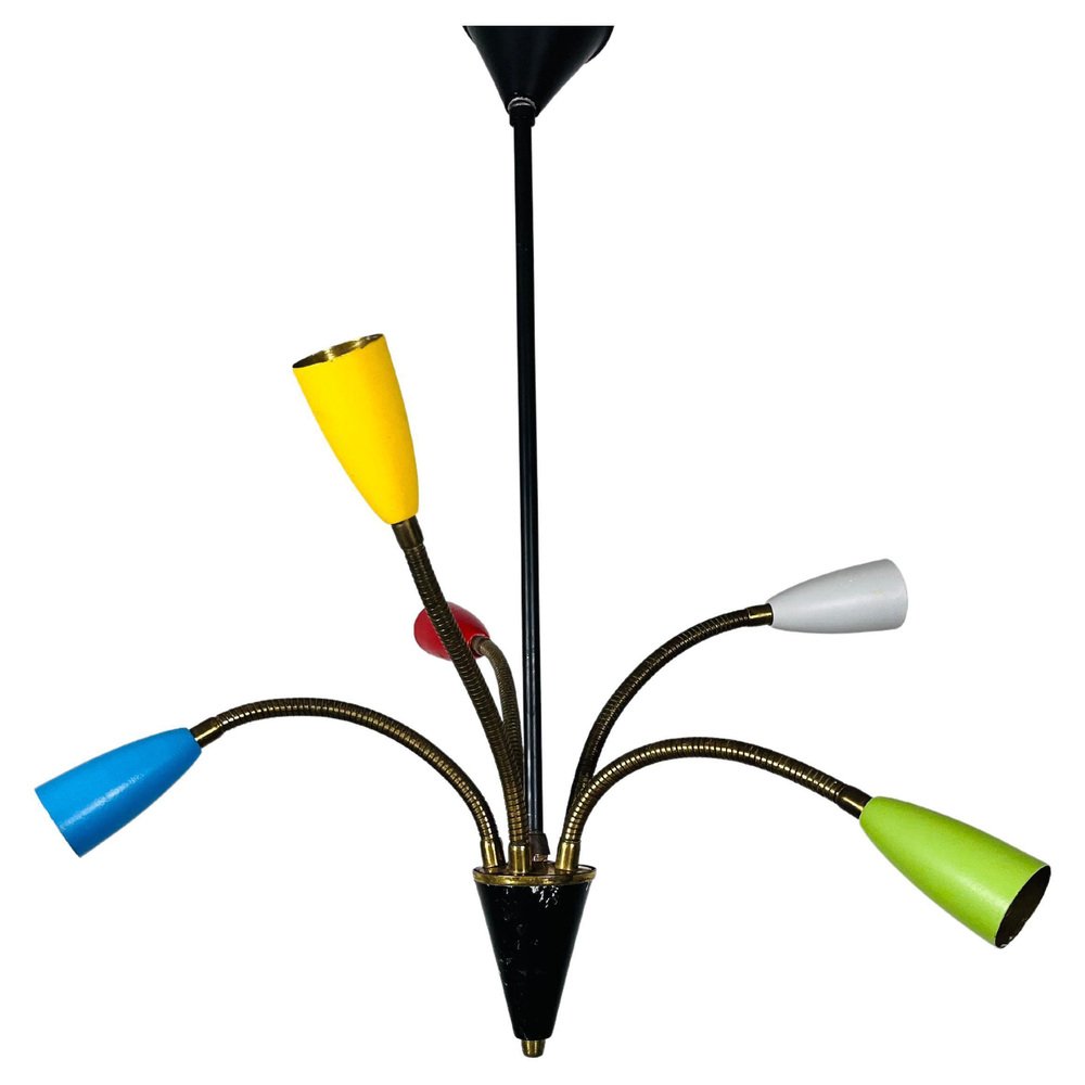 Colorful Mid-Century Brass 5-Arm Sputnik Chandelier, 1950s for sale at ...