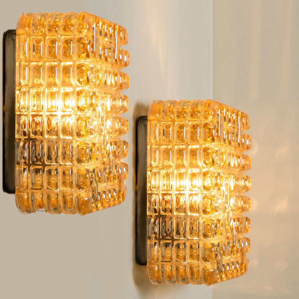 Square Textured Glass Wall Light, Germany, 1960s for sale at Pamono