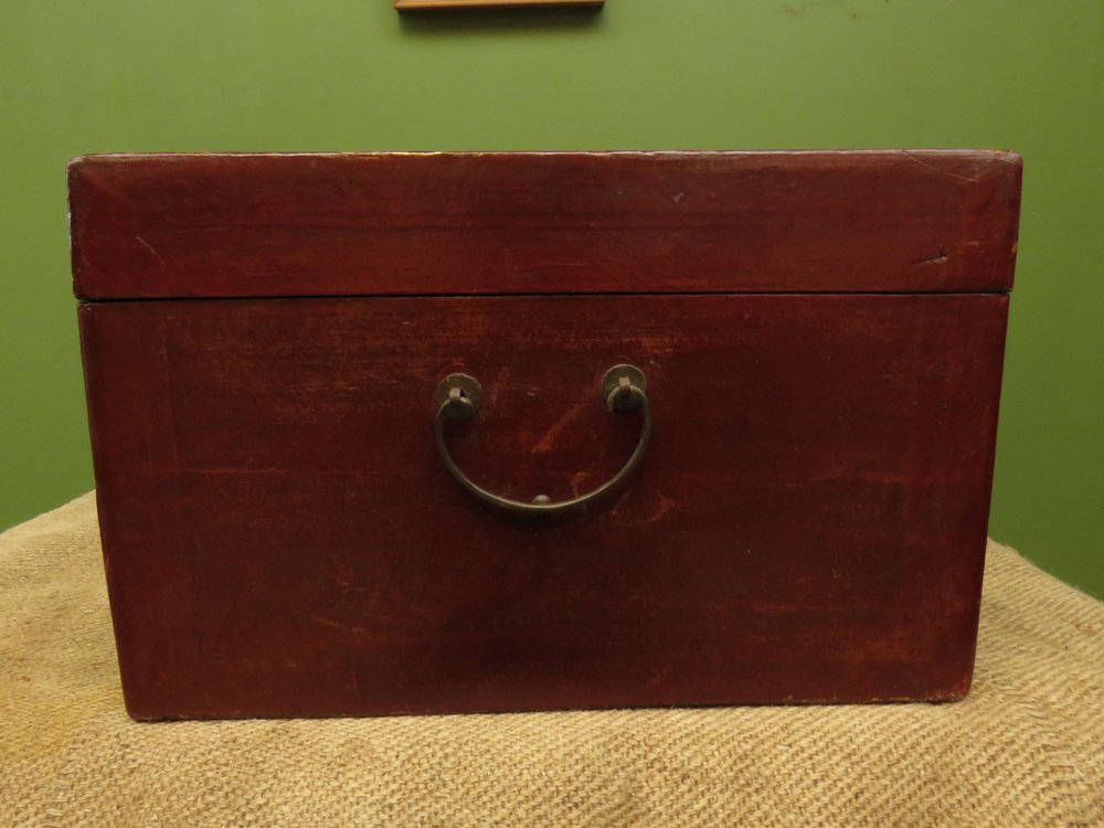 Vintage Red Storage Box with Brass Catch, 1920s for sale at Pamono
