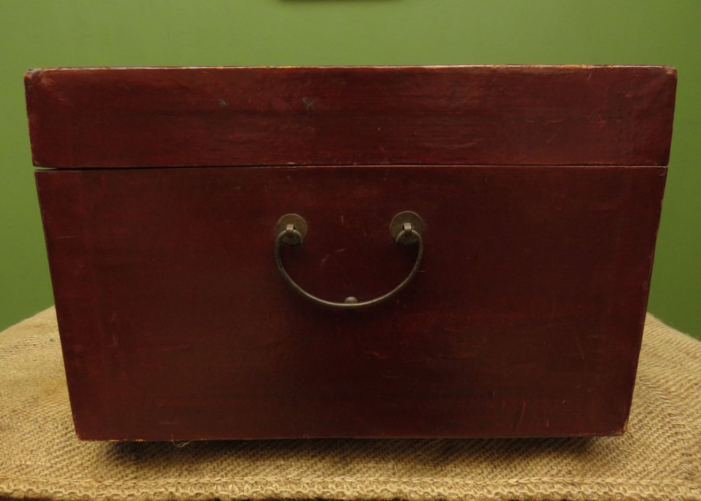 Vintage Red Storage Box with Brass Catch, 1920s for sale at Pamono
