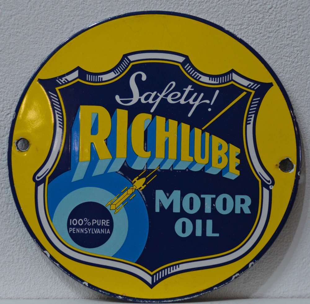 Richlube Motor Oil Enameled Plaque, 1960s for sale at Pamono