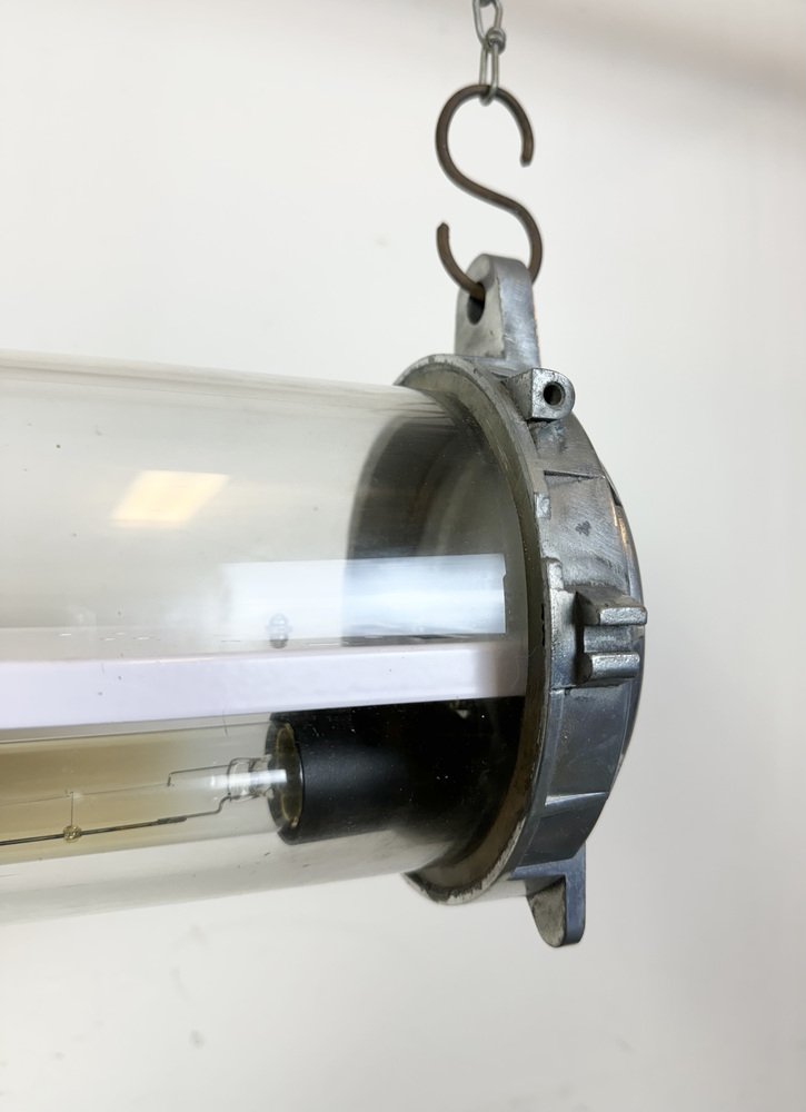 French Industrial Polished Aluminium Hanging Tube Light, 1970s for sale ...