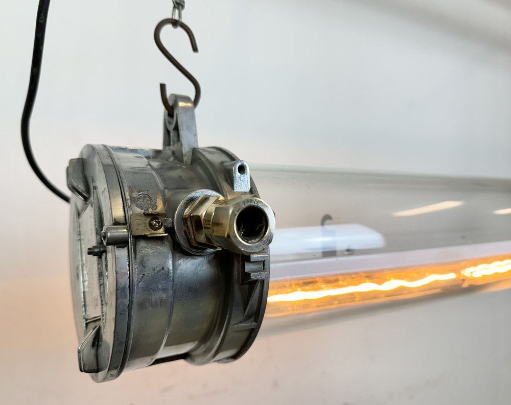 French Industrial Polished Aluminium Hanging Tube Light, 1970s for sale ...