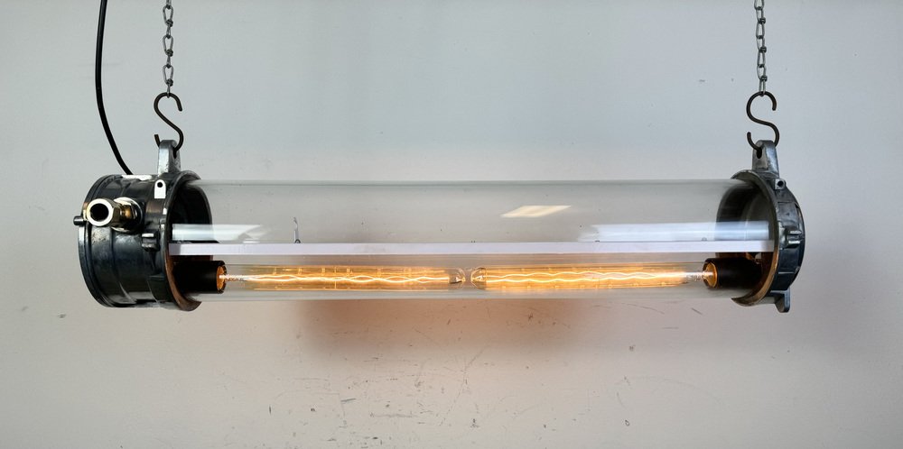 French Industrial Polished Aluminium Hanging Tube Light, 1970s for sale ...