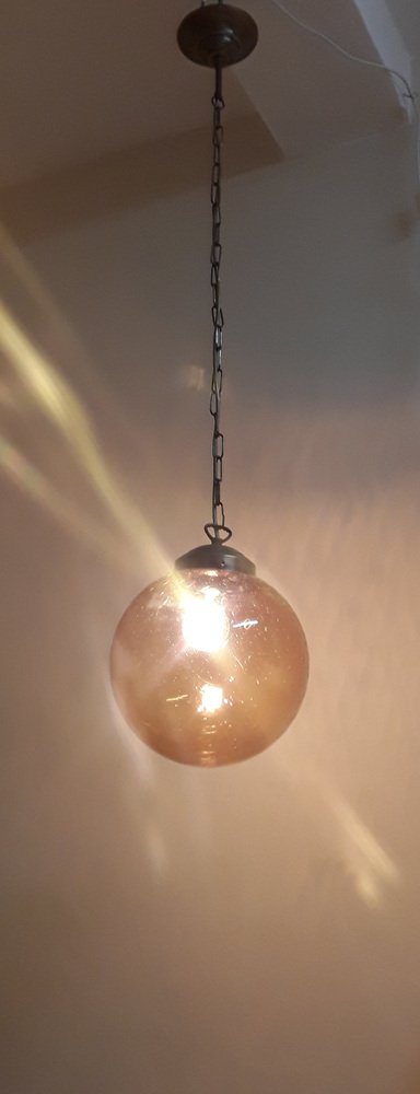 Vintage Ceiling Lamp with Golden Yellow Spherical Glass Screen of Brass ...