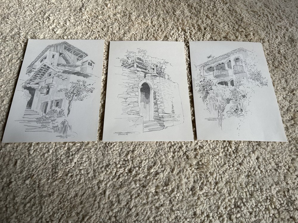 Jan Kristofori, Swiss Motives/Tessin Houses, Original Pencil Sketches ...