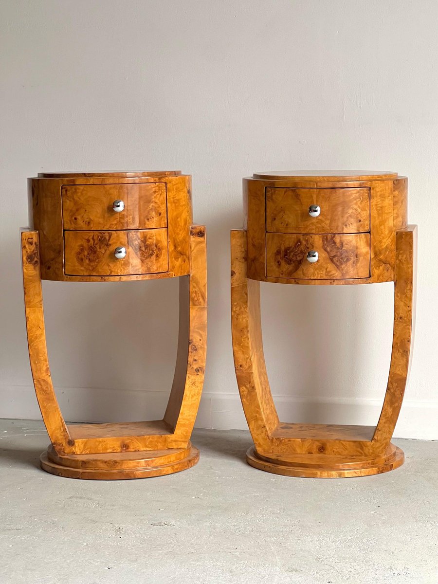 Art Deco Revival Burl Bedsides, Set of 2 for sale at Pamono