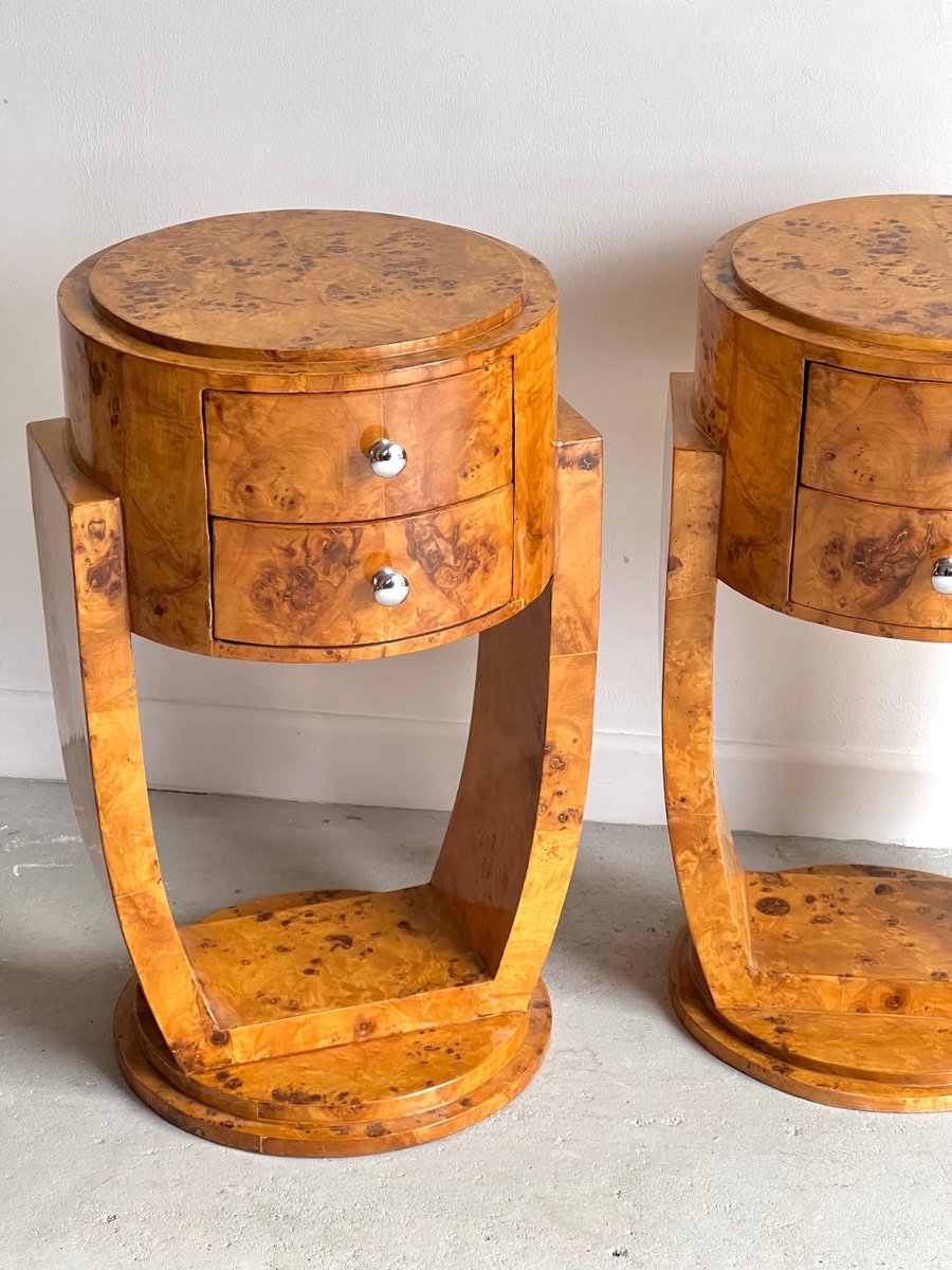 Art Deco Revival Burl Bedsides, Set of 2 for sale at Pamono
