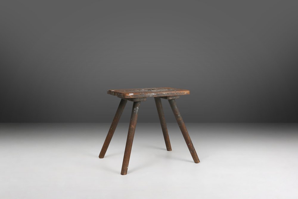 Industrial French Wooden Painters Stool, 1930s for sale at Pamono