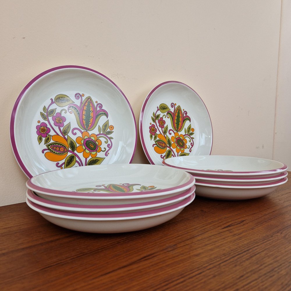 Bali Pasta Plates from Boch, Belgium, 1970s, Set of 8 for sale at Pamono