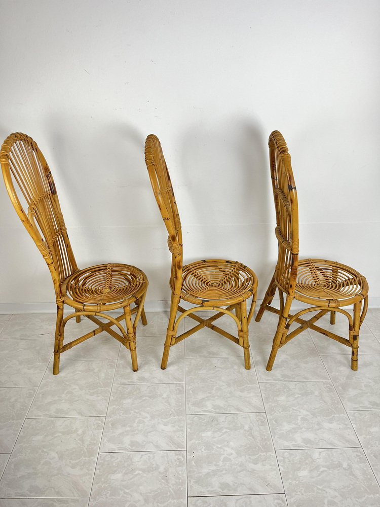 Mid-Century Chairs with Fan-Shaped Backs in Bamboo and Rattan, Italy ...