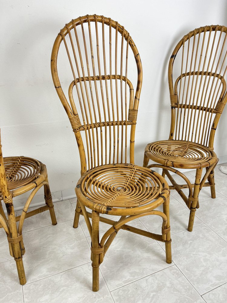 Mid-Century Chairs with Fan-Shaped Backs in Bamboo and Rattan, Italy ...