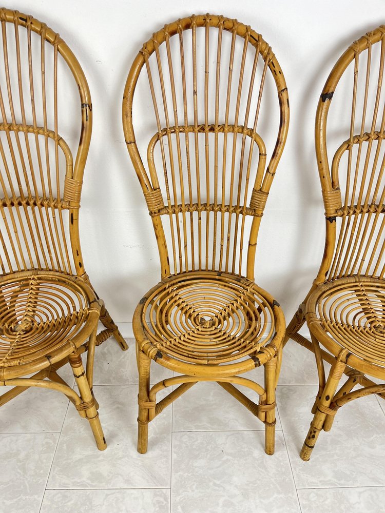 Mid-Century Chairs with Fan-Shaped Backs in Bamboo and Rattan, Italy ...