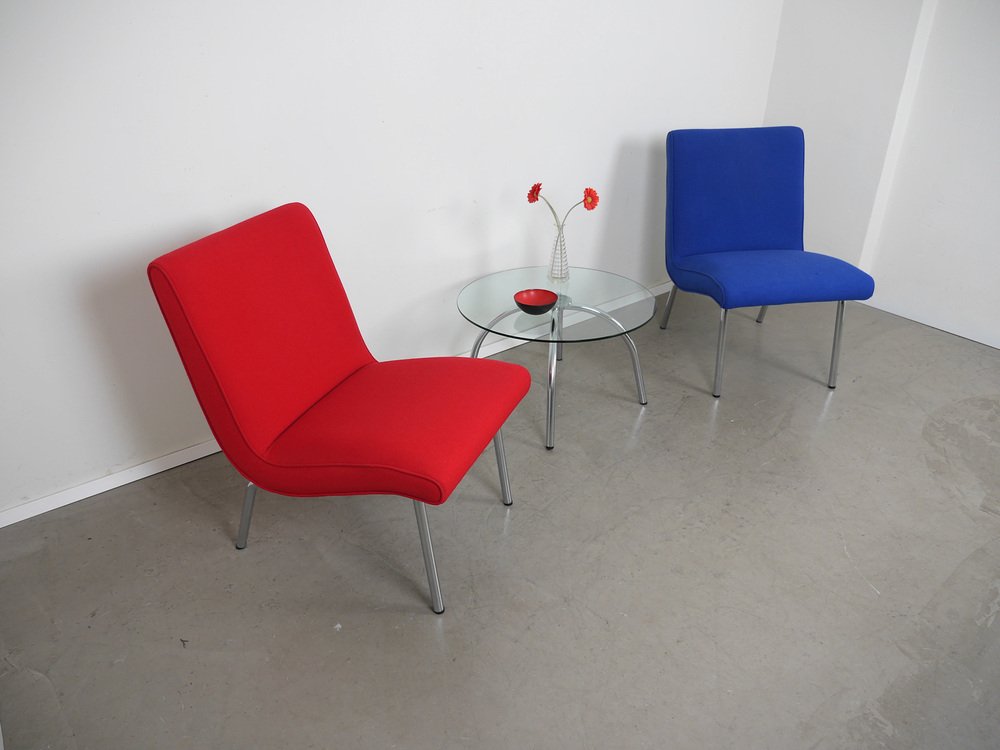 Red and Blue Vostra Chairs with Side Table by Walter Knoll, Germany ...