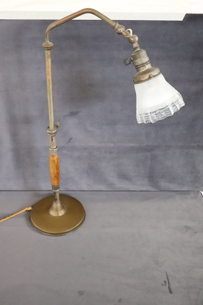 Vintage Brass and Glass Table Lamp, 1930s for sale at Pamono
