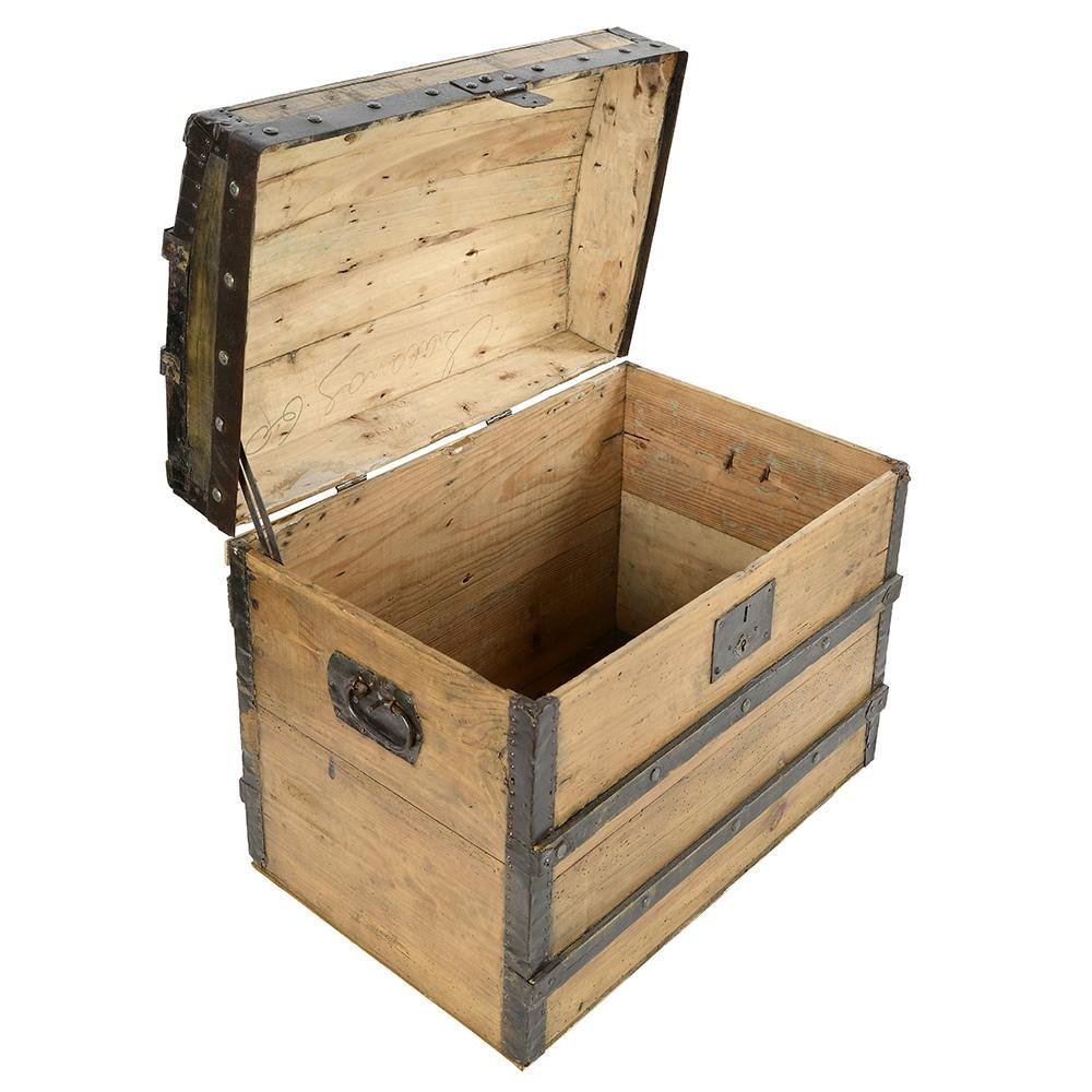 Wooden Transport Trunk with Steel Reinforcements for sale at Pamono