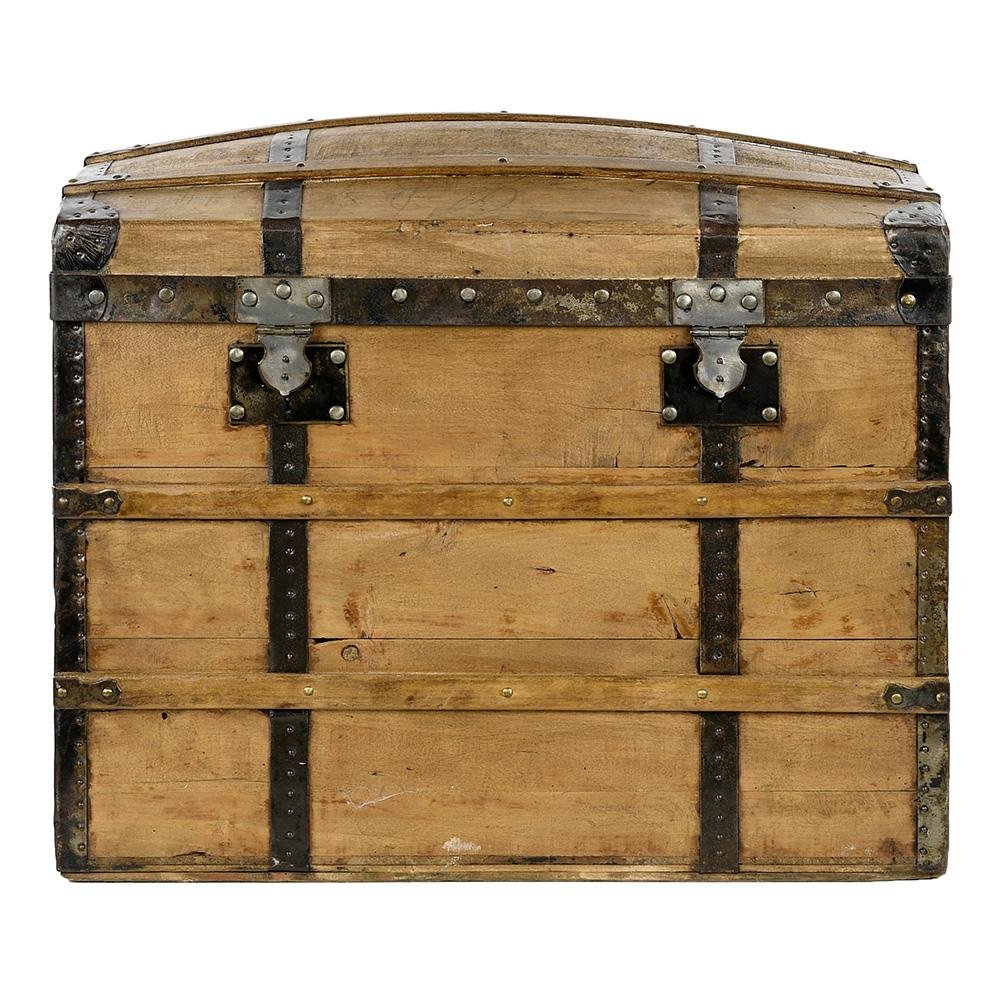 Wooden Transport Trunk with Steel Reinforcements for sale at Pamono