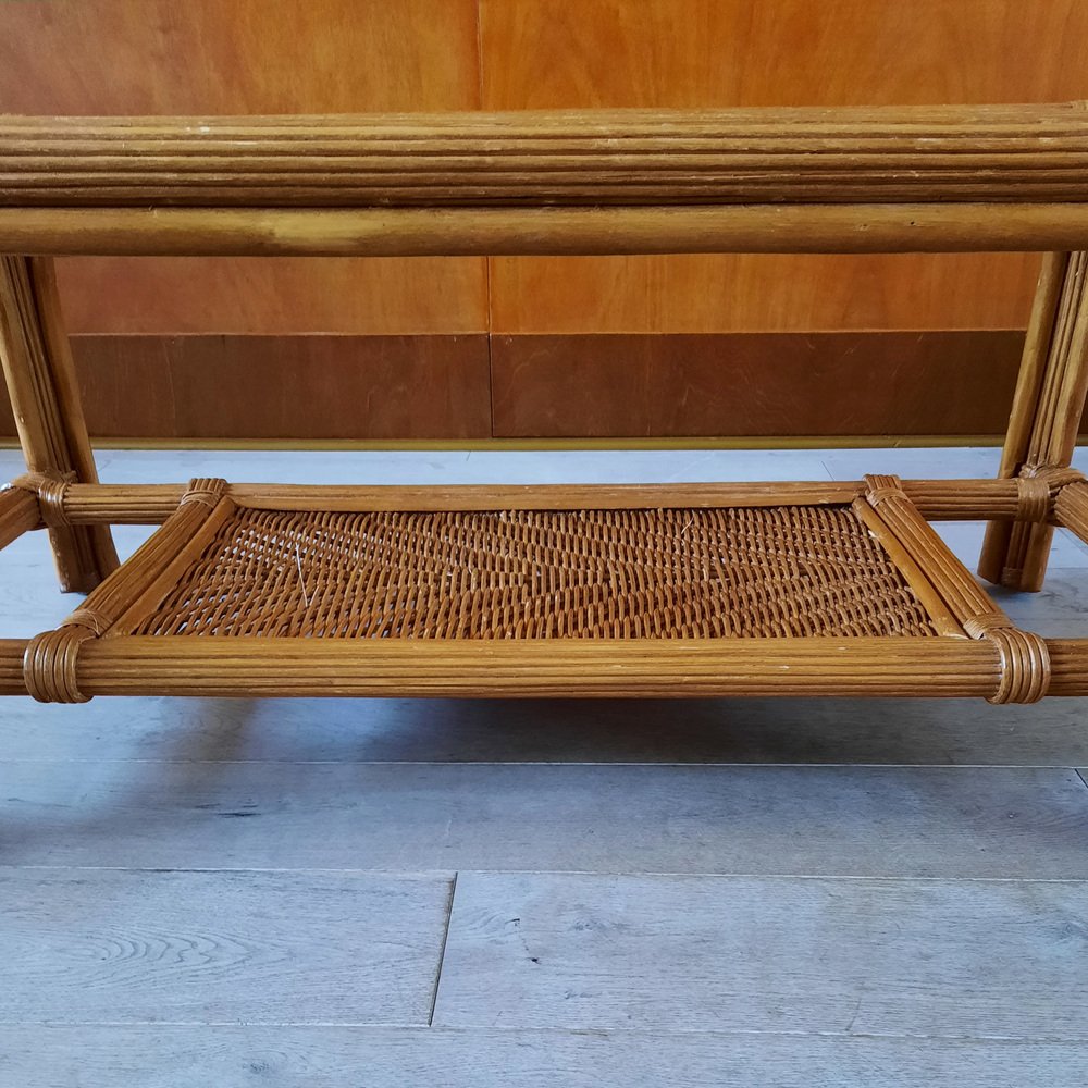 Pencil Reed Rattan Coffee Table, 1970s for sale at Pamono