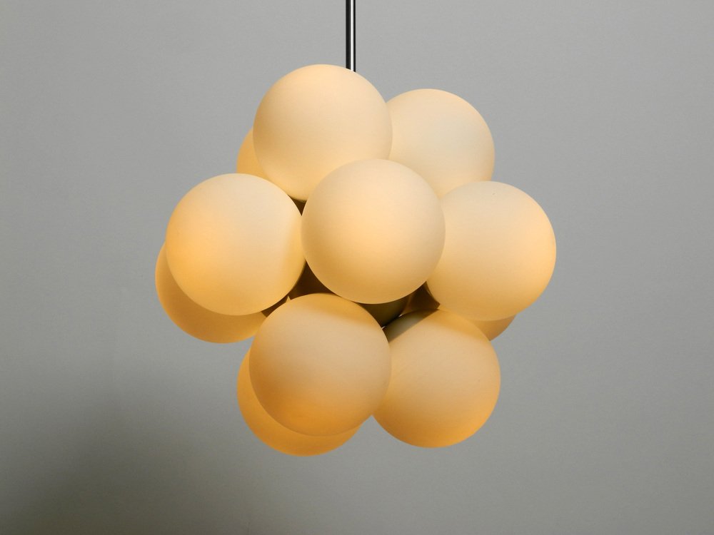 Space Age Atomic Metal Ceiling Lamp with 12 Light Gray Glass Spheres ...