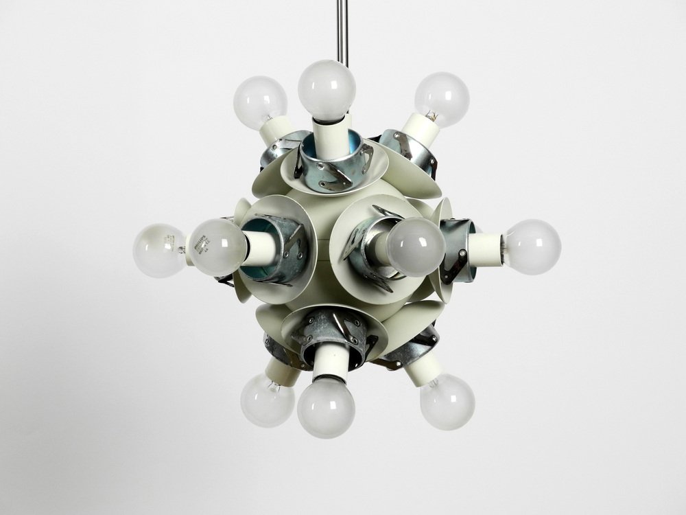 Space Age Atomic Metal Ceiling Lamp with 12 Light Gray Glass Spheres ...