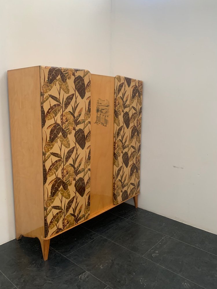 Maple Wardrobe with Leaf and Landscape Decoration, 1950s for sale at Pamono