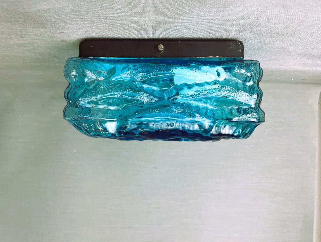 Rectangular Cobalt Blue Glass Low Profile Fush Mount Ceiling, 1960s for ...