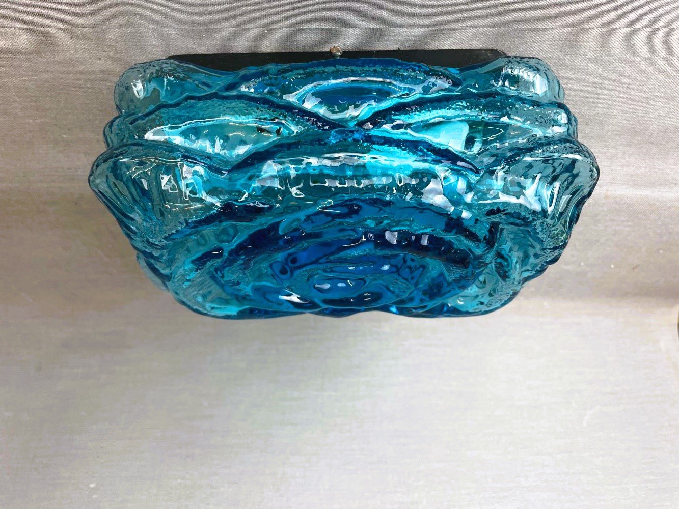 Rectangular Cobalt Blue Glass Low Profile Fush Mount Ceiling, 1960s for ...