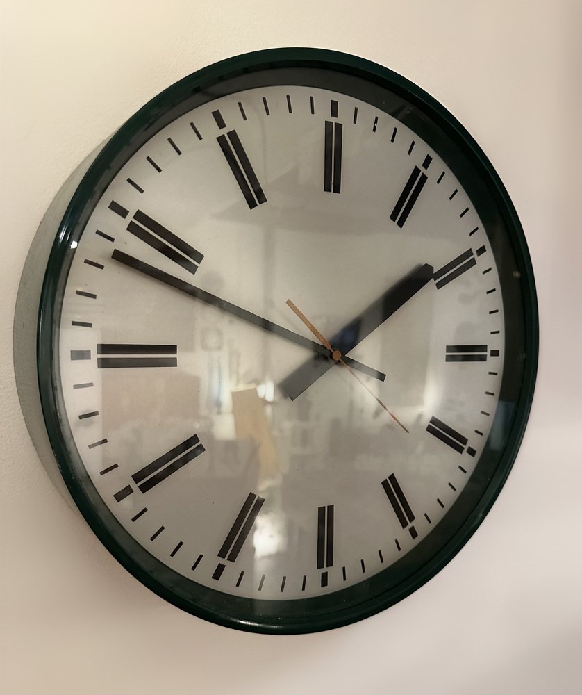 Mid-Century Racing Green and Chrome Factory Clock by Robert Welch for ...