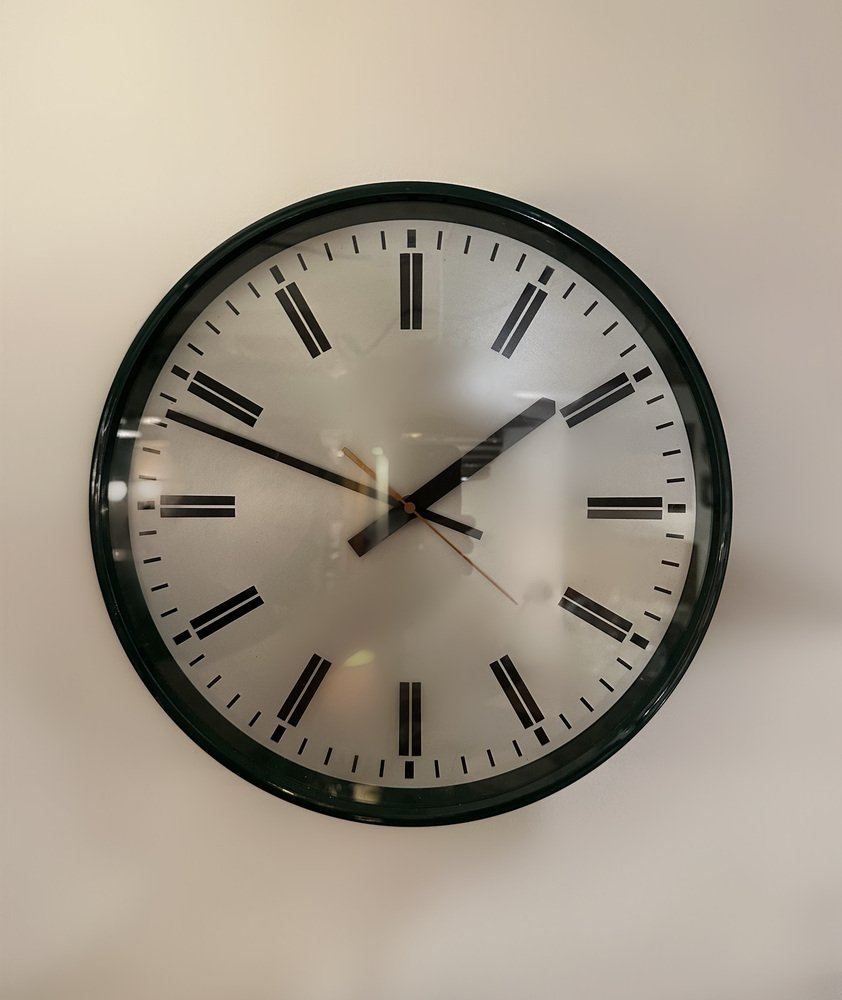 Mid-Century Racing Green and Chrome Factory Clock by Robert Welch for ...