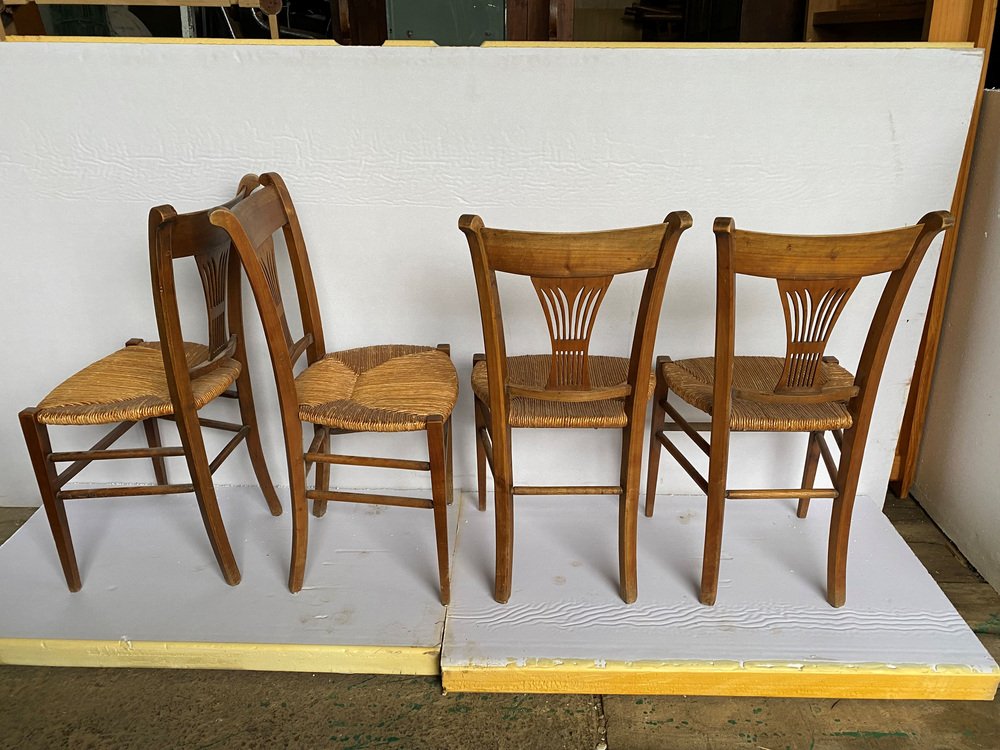 Vintage Rustic Chairs in Wood, 1890s, Set of 4 for sale at Pamono