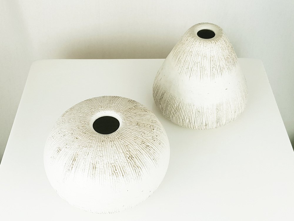 Italian White Ivory Ceramic Vases by La Bottega, 1980s, Set of 2 for ...